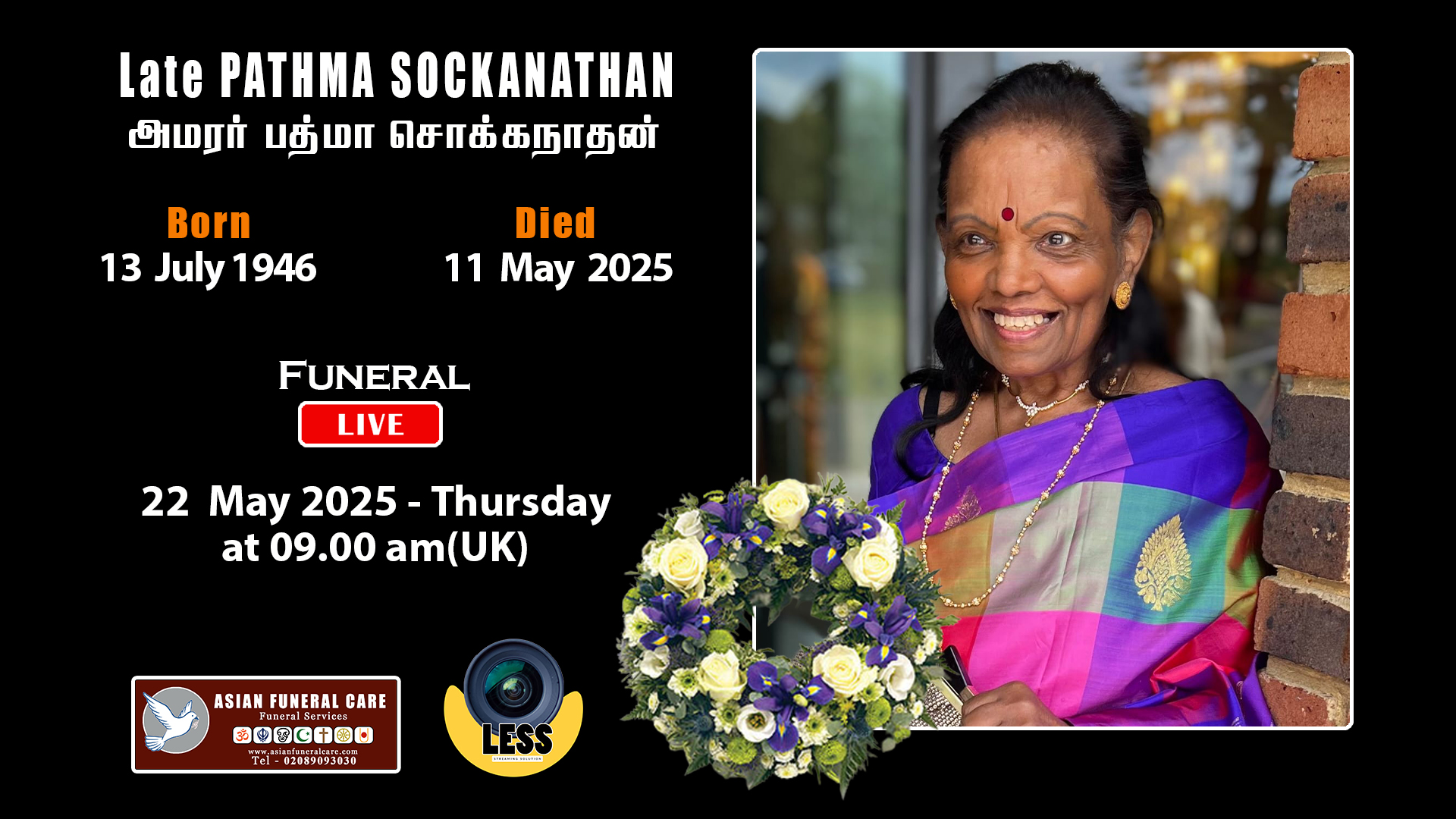 Funeral Service Live Late PATHMA SOCKANATHAN